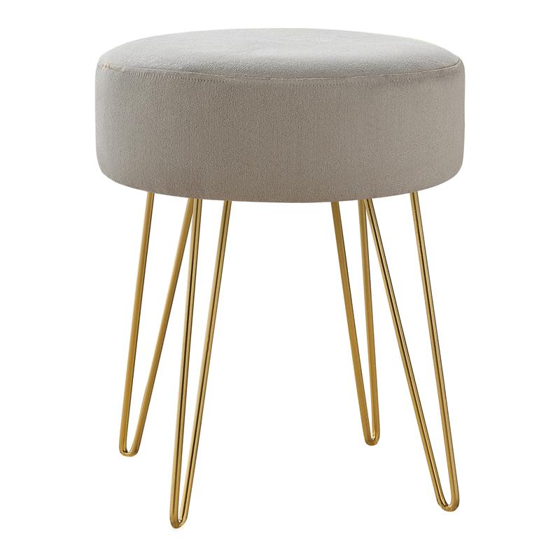 Ottoman Pouf Footrest Foot Stool 14 Round Fabric Metal Legs Beige Gold Homesquare