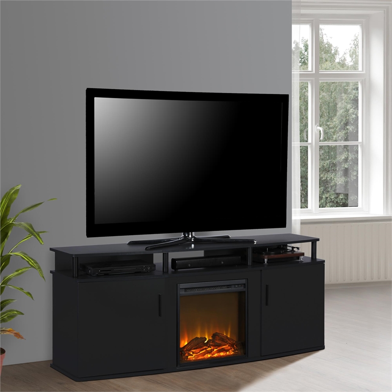 Ameriwood Home Carson Electric Fireplace TV Console for TVs up to 70 in Black Homesquare