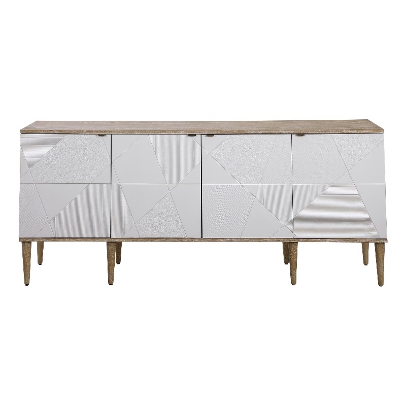 Uttermost Tightrope 4 Door Modern Wood Sideboard Cabinet in White Woodtone
