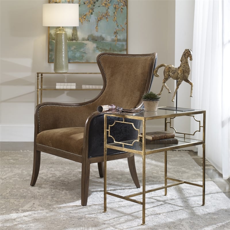 Uttermost Genell Gold Leafed Iron Glass Side Table
