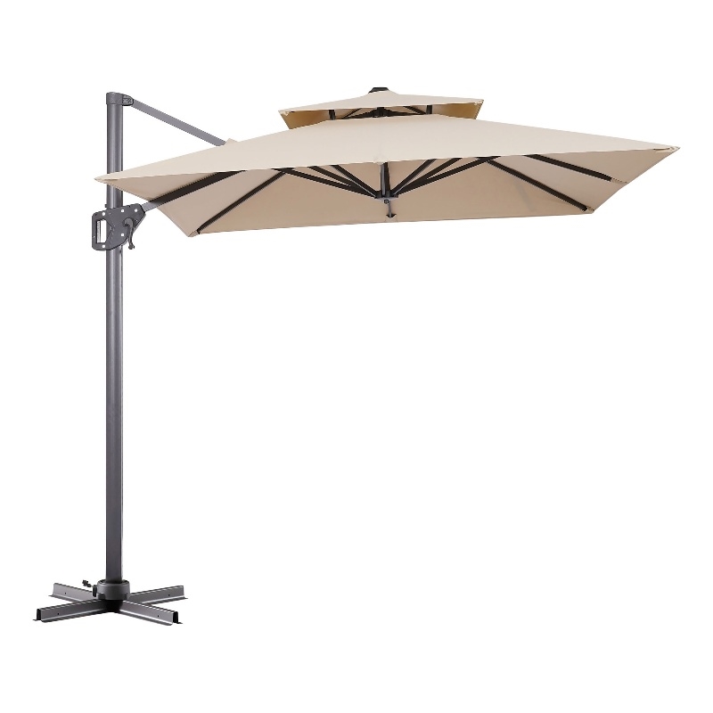 Furniture of America Maynard Polyester 8' Double Top Square Umbrella in Beige | Homesquare