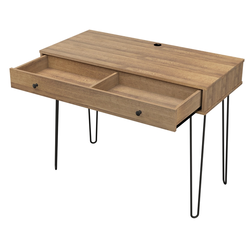 Inval 1 Drawer Computer Desk with Hairpin Legs in Brown Amaretto Homesquare