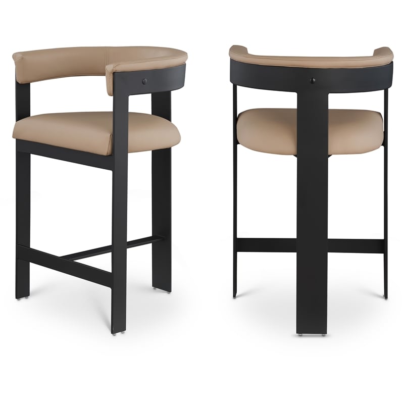 Meridian Furniture Romeo Tan Vegan Leather Counter Stool Set of 2