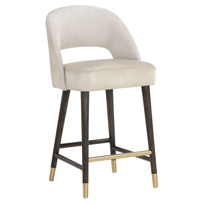 Sunpan Monae 26 Modern Faux Leather and Fabric Counter Stool in Cream Homesquare