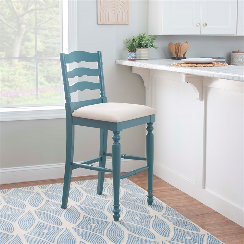 Linon Marino 30" Wood Upholstered Seat Bar Stool in Blue