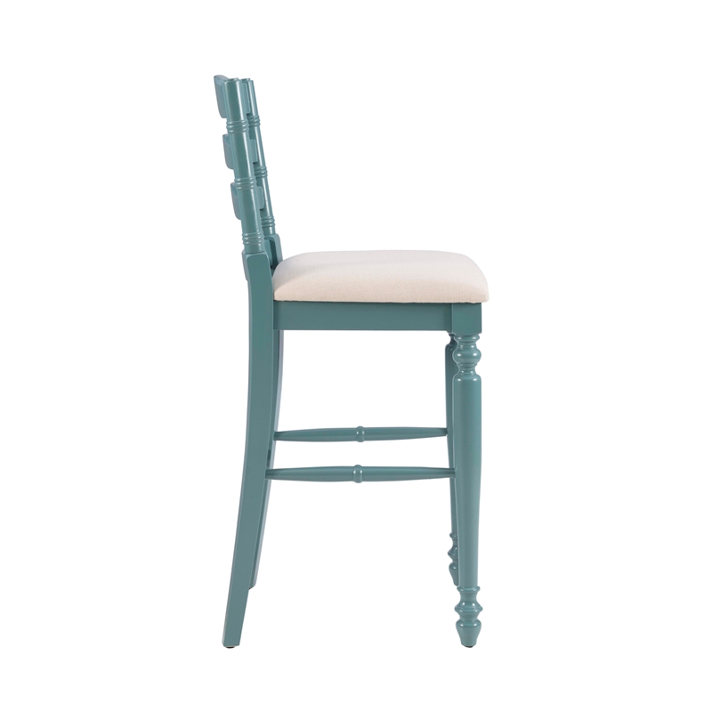 Linon Marino Bar Stool 30" Cream Upholstered Seat with Ladder Back in ...