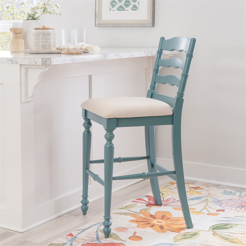 Linon Marino Bar Stool 30" Cream Upholstered Seat with Ladder Back in ...