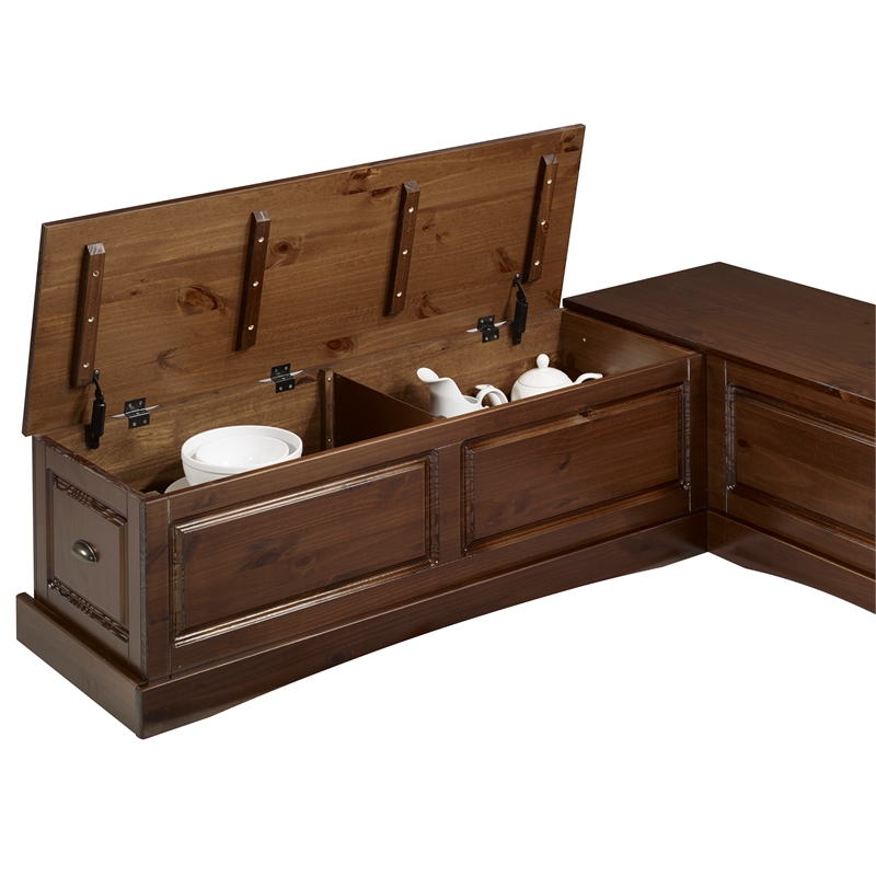 Linon Montery Wood Backless 3 Piece Dining Nook with Storage in Brown ...