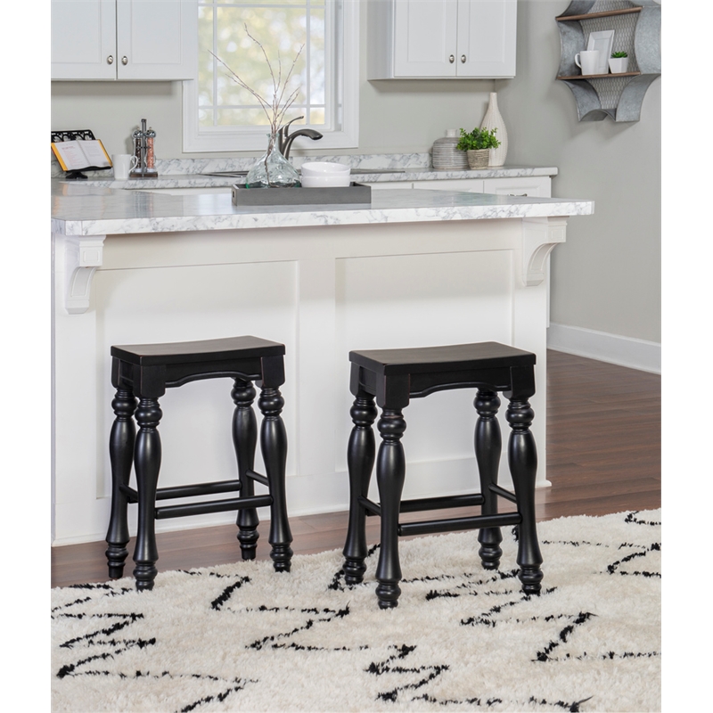 Linon Pennfield Set of Two Wood Kitchen Island Stools in Black | Cymax ...