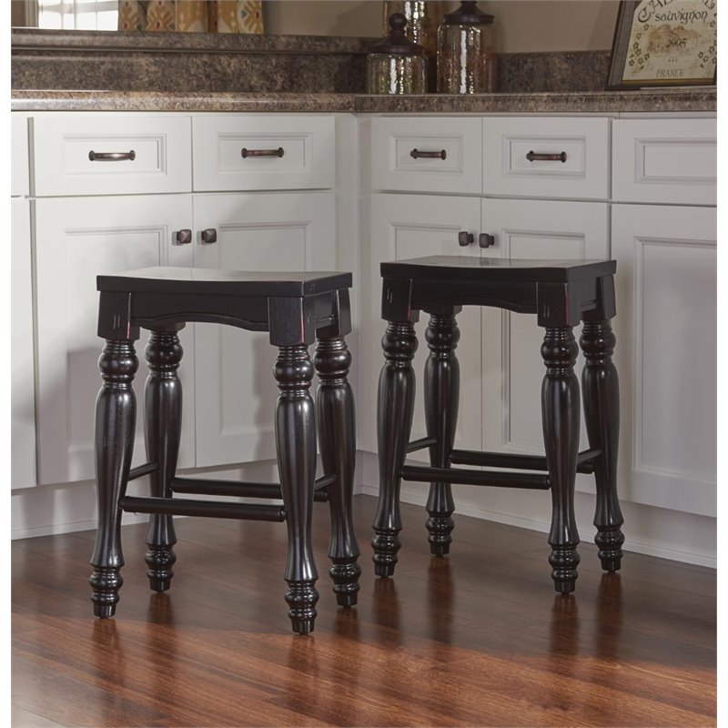 Linon Pennfield Set of Two Wood Kitchen Island Stools in Black | Cymax ...
