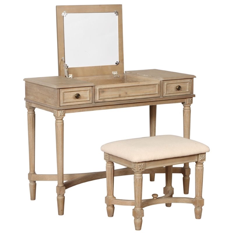 Linon Cyndi Wood Vanity Set in Gray Wash - CYMX1059