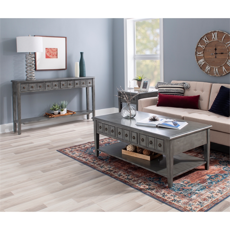 Linon Sadie Long Wood Console Table in Gray | Homesquare