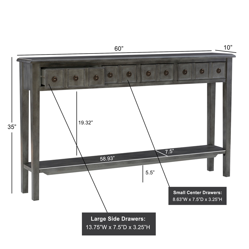 Linon Sadie Long Console Table with 4 Drawers and Shelf in Distressed ...