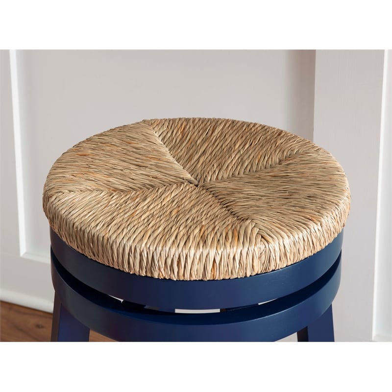 Linon Maya 25 Wood Swivel Seagrass Seat Counter Stool in Navy Blue Cymax Business