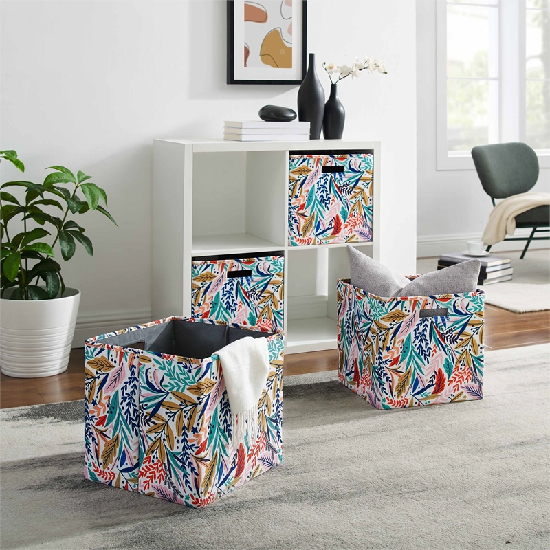 Linon Lane Two Pack Fabric Floral Storage Bins in Multi-Color - CYMX2194