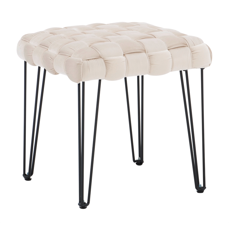 Linon Henson Square Stool Black Hairpin legs Basketweave Seat in Cream ...