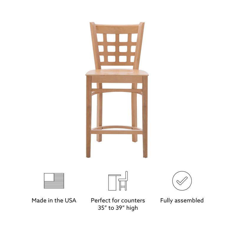 Linon Flint Wood Commercial Grade Set of Two Counter Stools in Natural ...