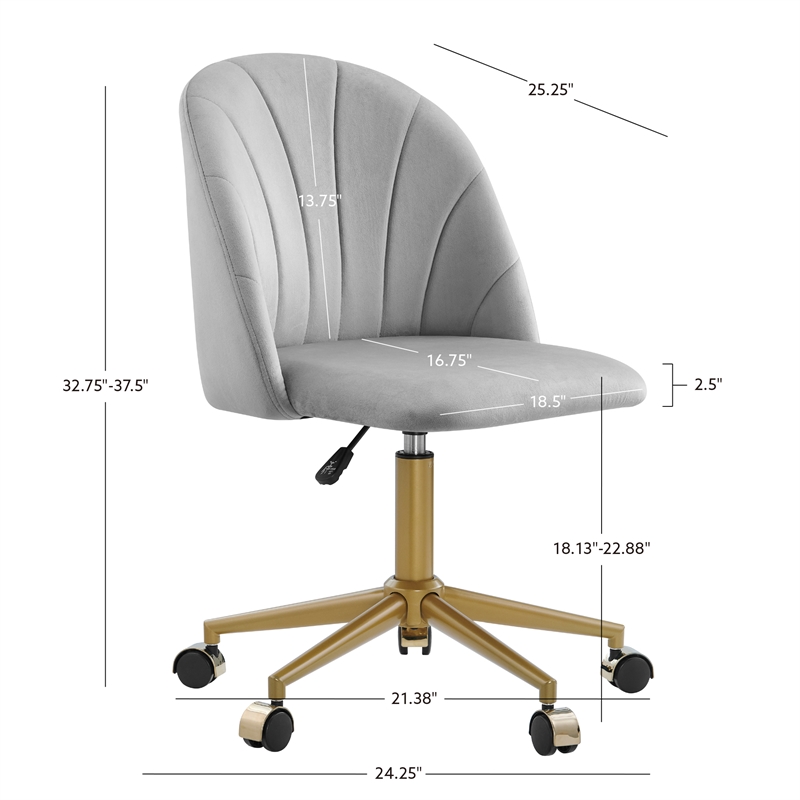 Linon Alyssa Upholstered Adjustable Swivel Desk Chair Gold Legs in Light Gray