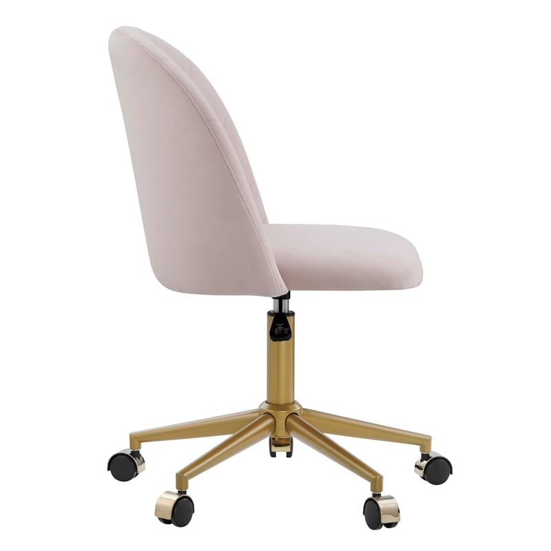 Linon Alyssa Upholstered Adjustable Armless Desk Chair Gold Legs in Blush Pink BushFurnitureCollection