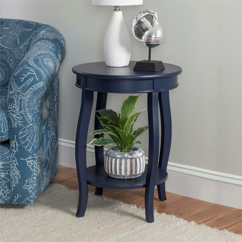 Linon Wren Wood Accent Side Table with Tapered Legs and Shelf in Navy ...