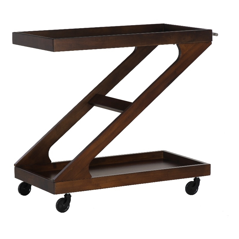 Linon Mare Z Shaped Rolling Bar Cart Glass Top Shelf in Rich Brown ...