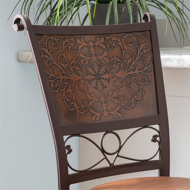 Linon Copper Stamped Back Swivel Faux Leather Bar Stool in Bronze Steel ...