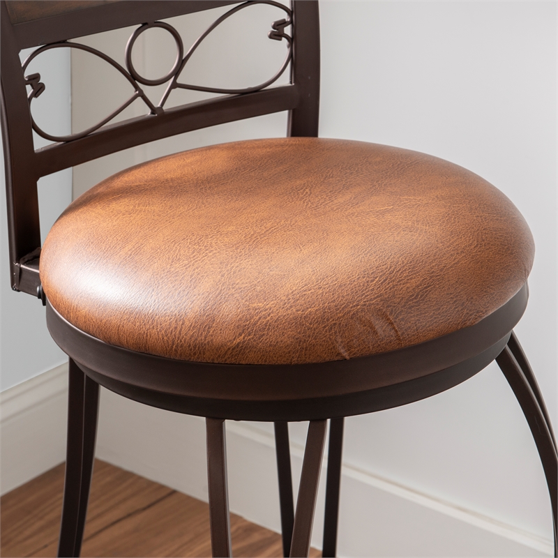 Linon Copper Stamped Back Swivel Faux Leather Bar Stool in Bronze Steel ...