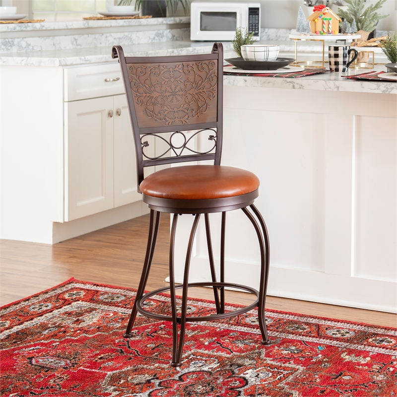 Linon Stamped Back 24" Metal Counter Stool in Bronze | Cymax Business