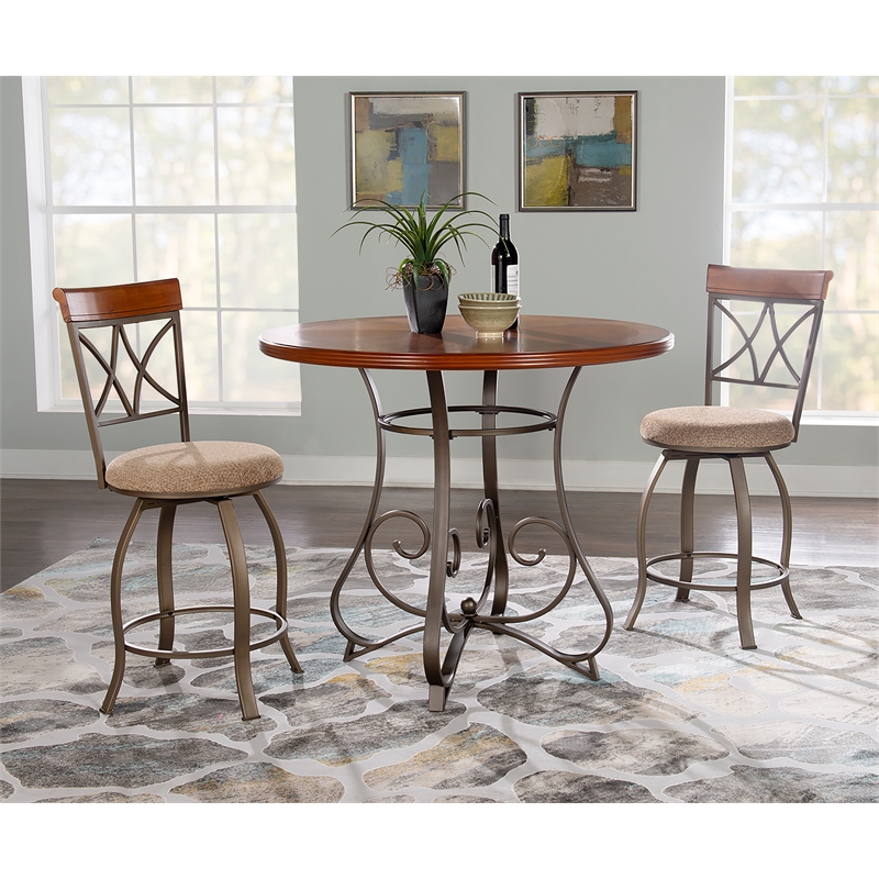 Linon Hamilton 42" Round Cherry Wood Dining Table Base in Matte Pewter ...