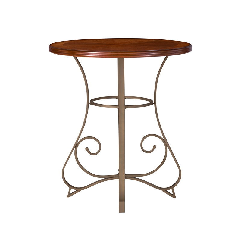 Linon Hamilton Wood and Steel Pub Table in Pewter and Faux Cherry ...