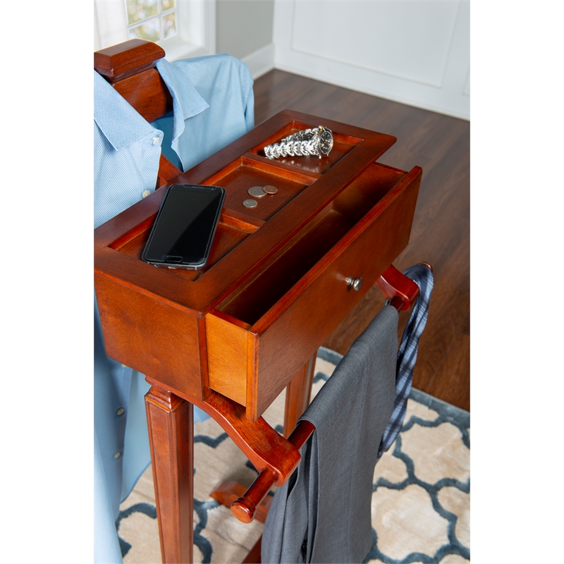 Linon Mateo Wood Storage Valet in Marquis Cherry