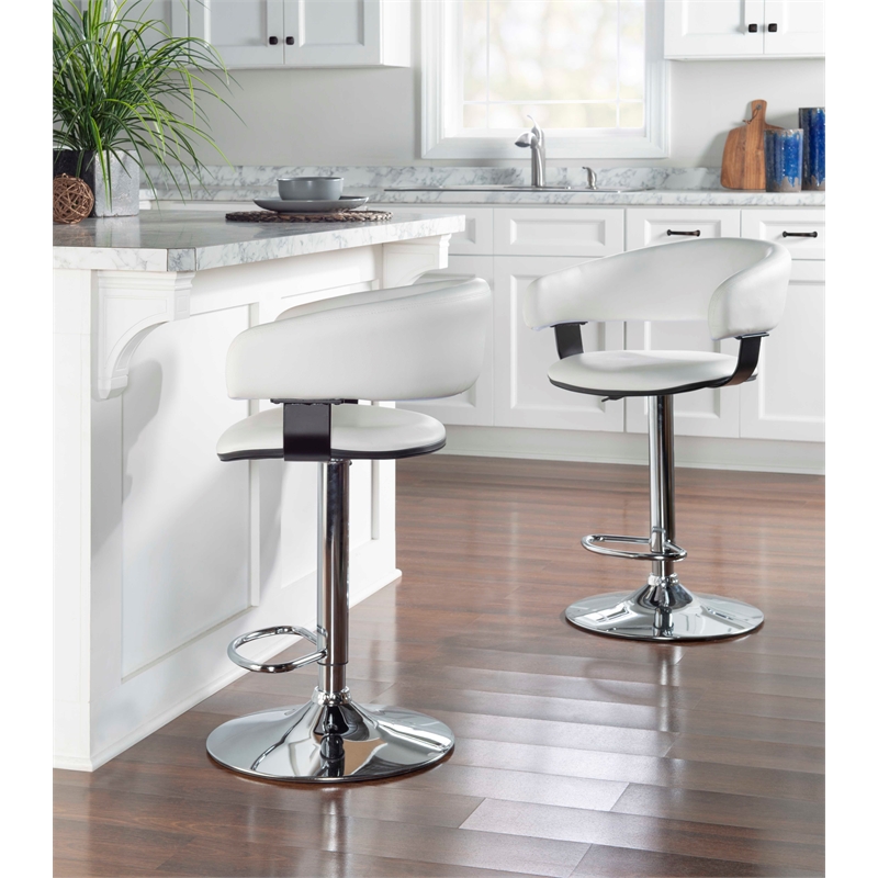 Linon Curved Back Metal 22"-31.5" Adjustable Barstool in White Faux ...