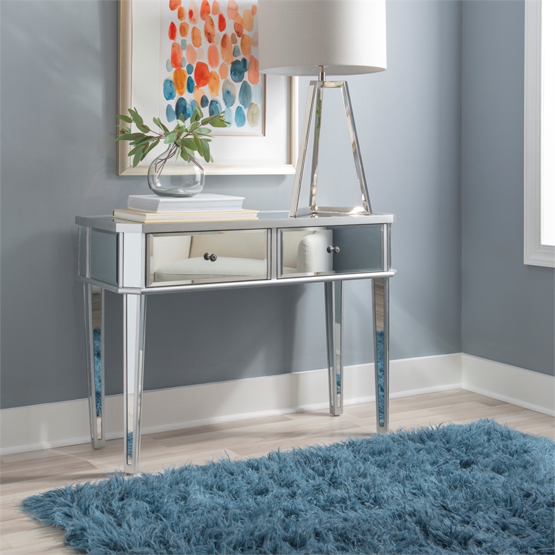 Linon Mason Mirrored Wood Console Table in Silver | Cymax Business