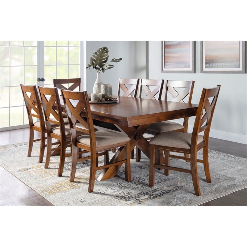 Linon Kraven Nine Piece Wood Dining Set in Dark Hazelnut Brown | Cymax ...