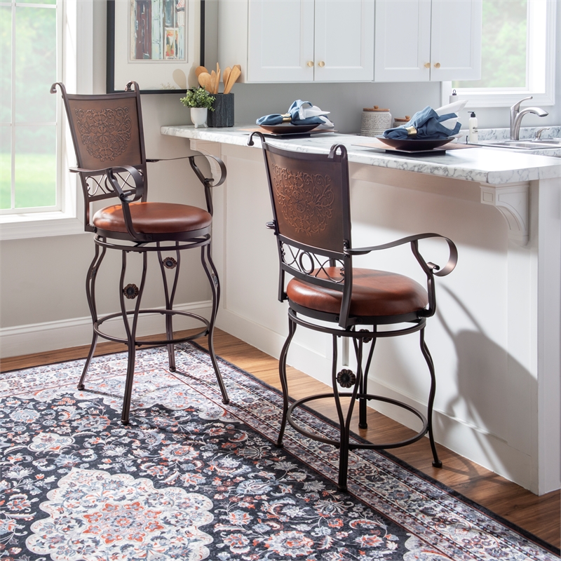 Linon Beatrix 30" Big and Tall Metal Stamped Back Swivel Bar Stool in ...