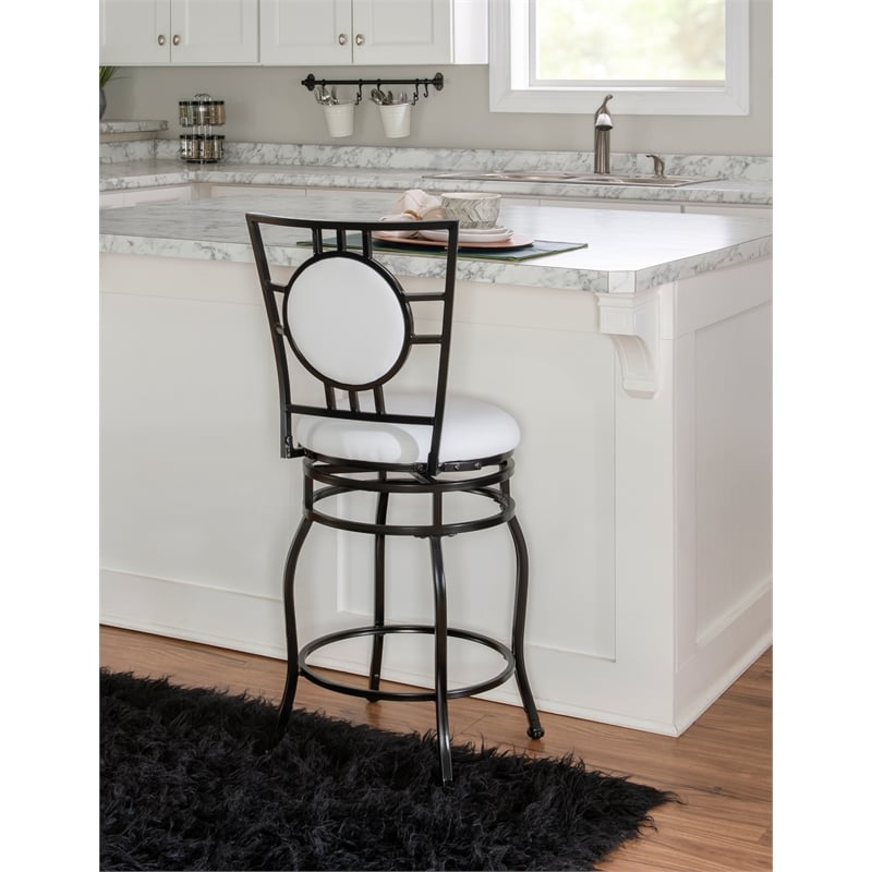 Linon Townsend Steel 24 30 Adjustable Leg Armless Upholstered Stool in Black