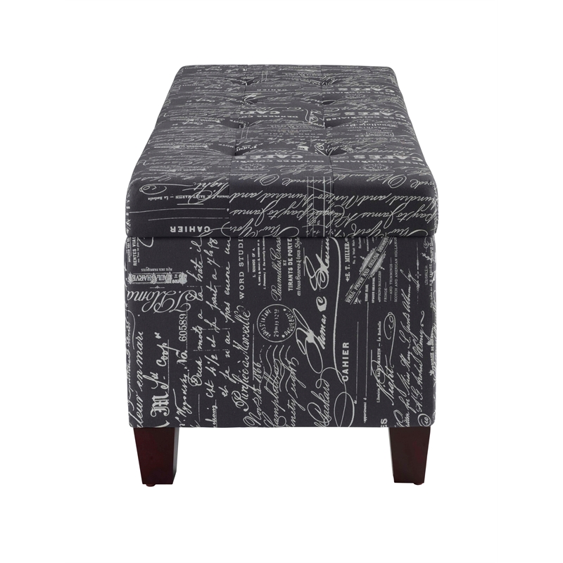 Linon Carmen Wood Upholstered Shoe Storage Ottoman in Gray Script ...