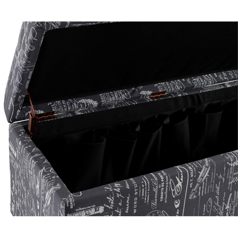 Linon Carmen Wood Upholstered Shoe Storage Ottoman in Gray Script ...