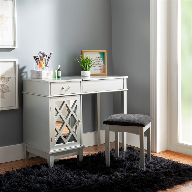 Linon Lattice Bedroom Vanity Set in Silver Gray | Cymax Business