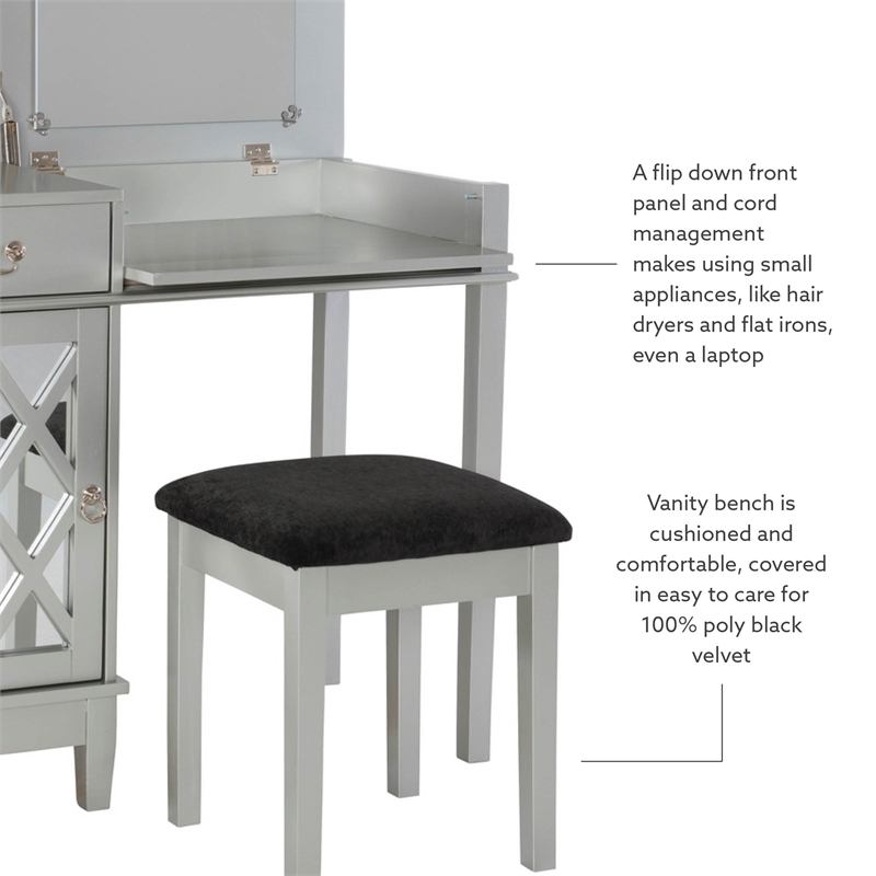 Linon Lattice Bedroom Vanity Set in Silver Gray | Cymax Business