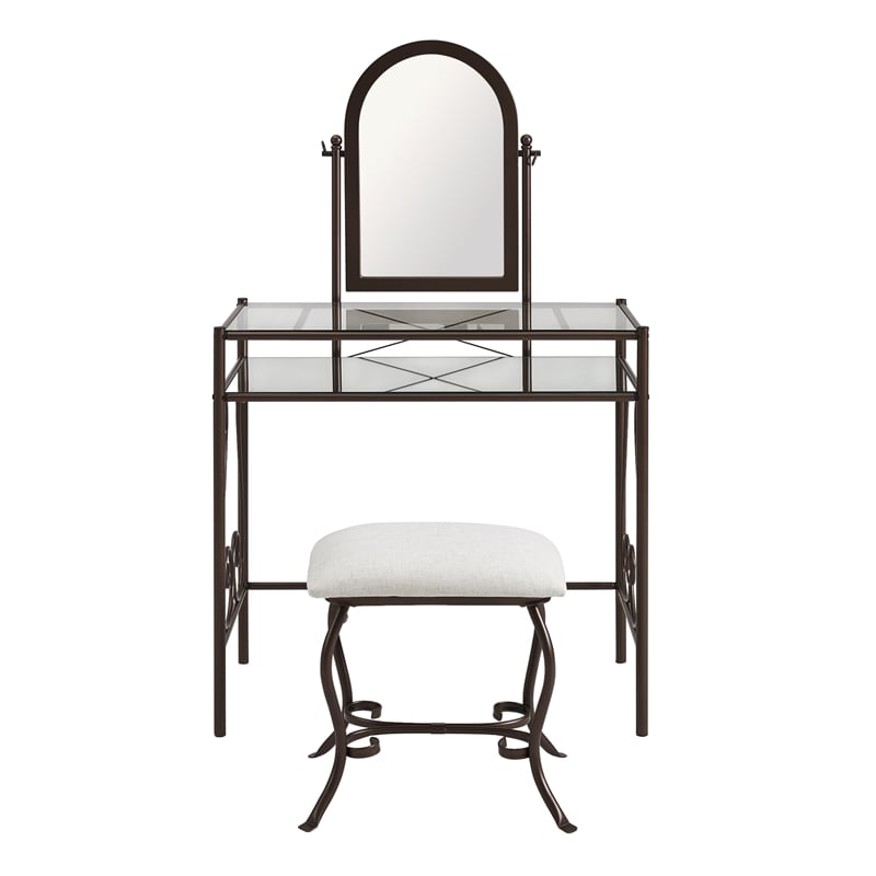 Linon Clarisse Metal Vanity Set in Gray - 58950MTL-01-KD-U