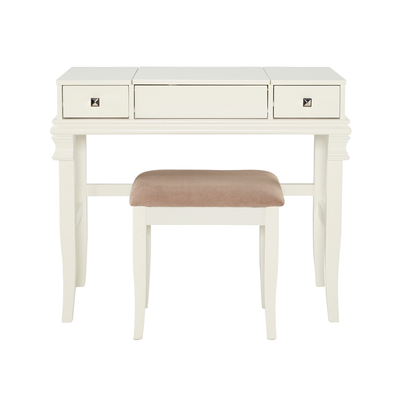 Linon Angela Wood Vanity Set in White - 98373WHT-01-KD-U