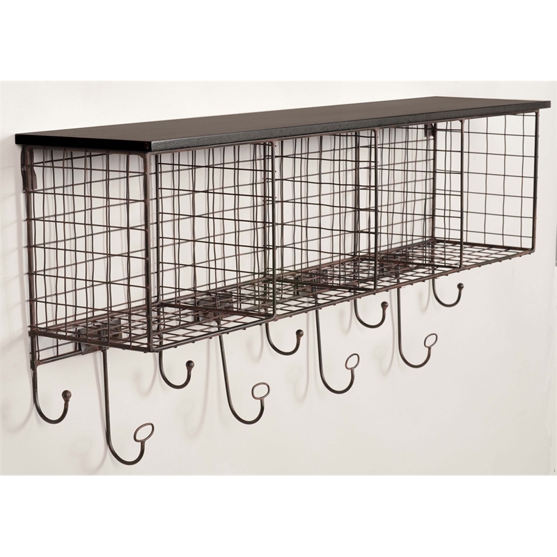 Linon Four Cubby Metal Wall Shelf in Black - AHWE12381