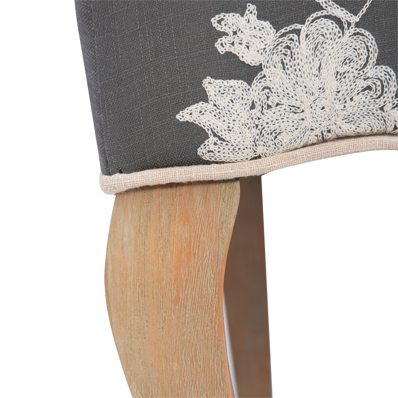 Linon Lauretta Upholstered Floral Embroidered Arm Chair with Pillow in ...