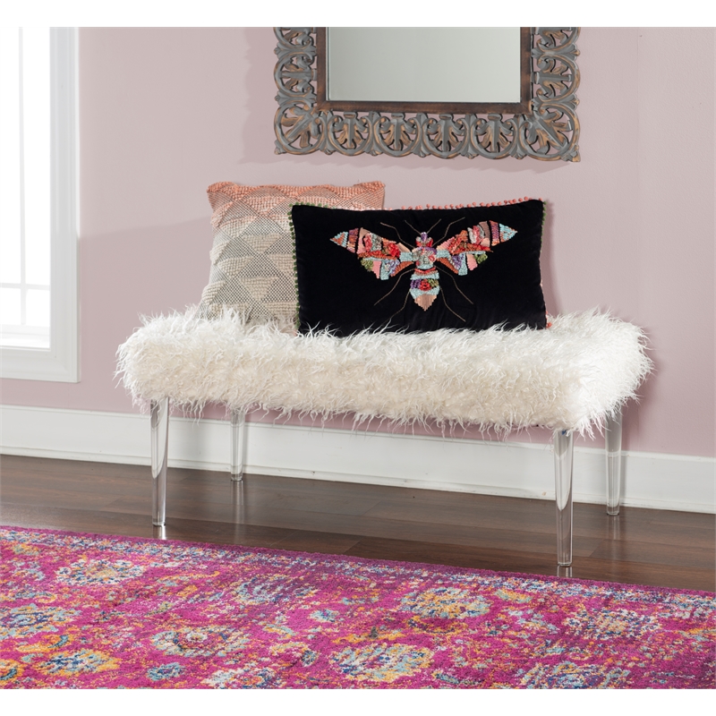 Linon Harris Faux Fur Upholstered Acrylic Leg Bench in White | Cymax ...
