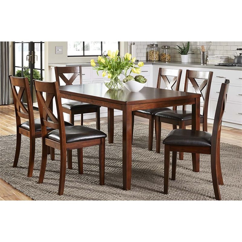 Thornton Medium Brown 7 Piece Rectangular Table Set | Homesquare