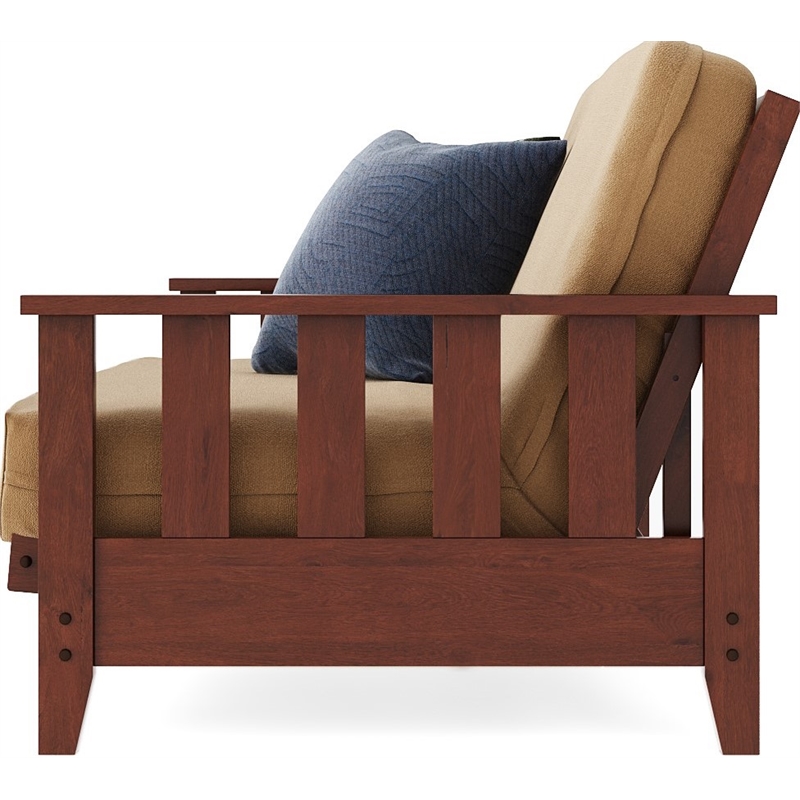 The Canby Wall Hugger Futon Frame in Warm Cherry (Oak) Finish | Cymax ...