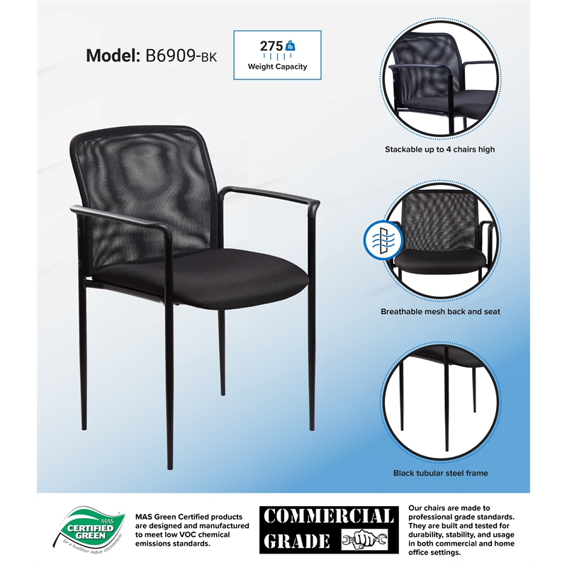 Boss Office Products Stacking Guest Arm Stacking Guest Chair in Black