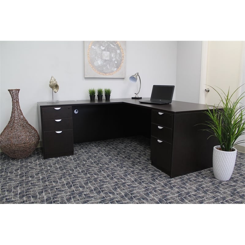 Boss Office L-Shape Desk with 2 Pedestals in Mocha | Cymax Business