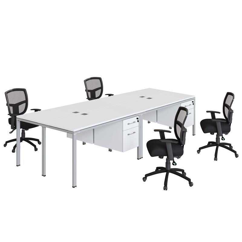 Boss Office Simple System 48" x 24" Quad Desks with (4) Pedestals in ...